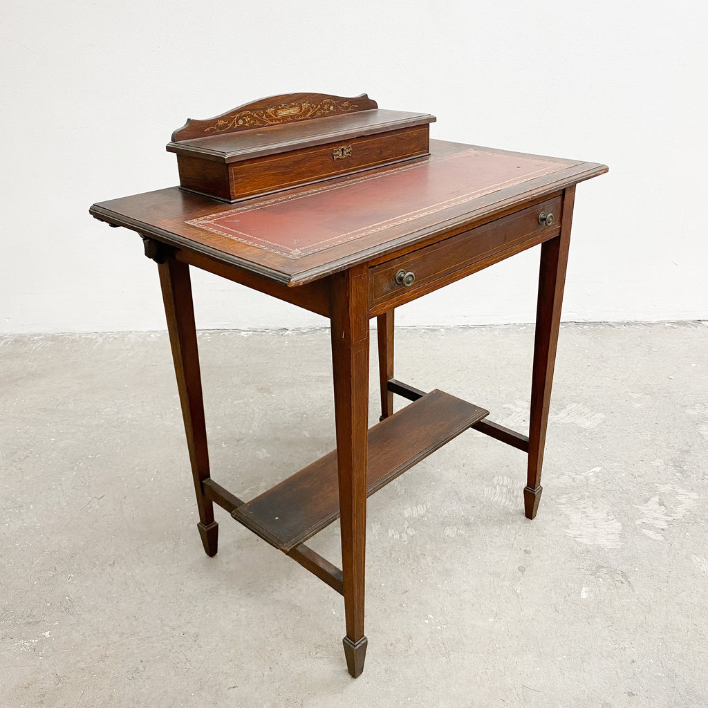 Antique Victorian Compact Writing Desk with Leather Top and Writing Bo ...