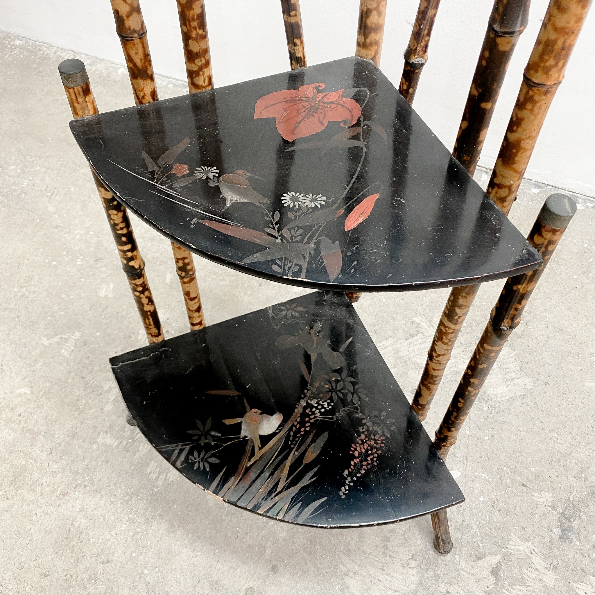 Antique Victorian Tiger Cane and Japanese Lacquer Corner Shelf– The ...