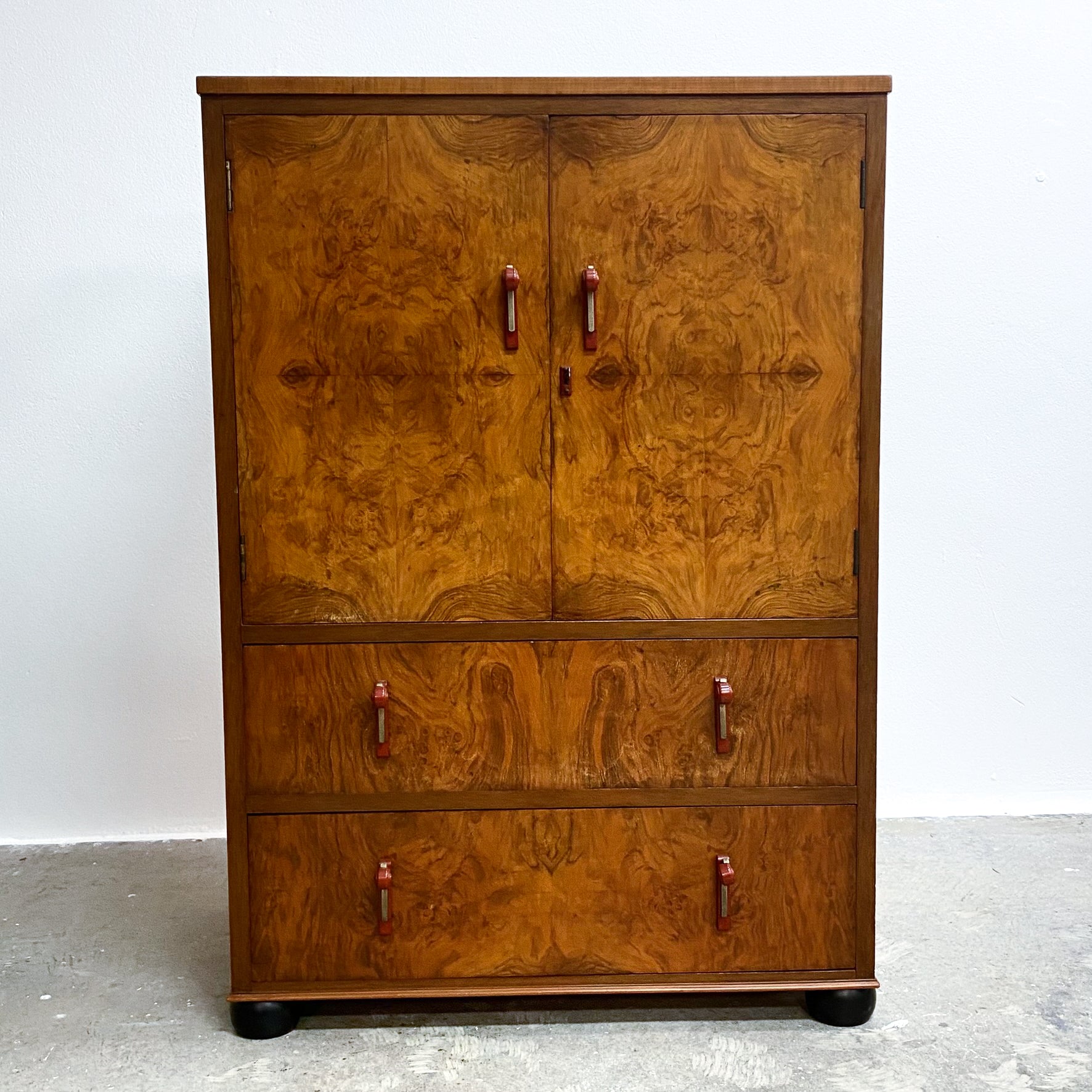 Art Deco Burr Walnut Veneer Tall Boy Linen Cabinet C1930's– The Design Ark