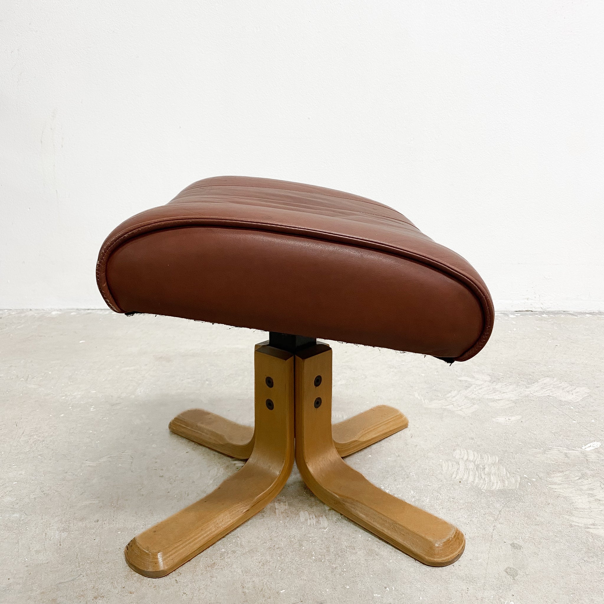 Danish Tan Leather and Beech Bentwood Ply Footstool– The Design Ark