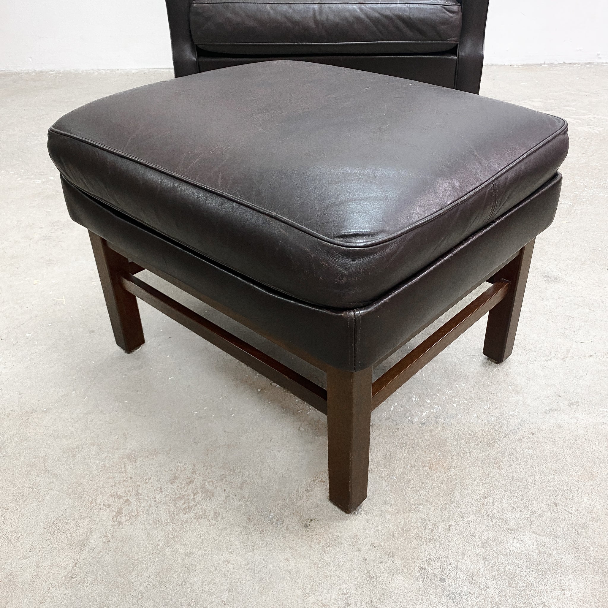 Danish Chocolate Leather Wingback Chair With Footstool– The Design Ark