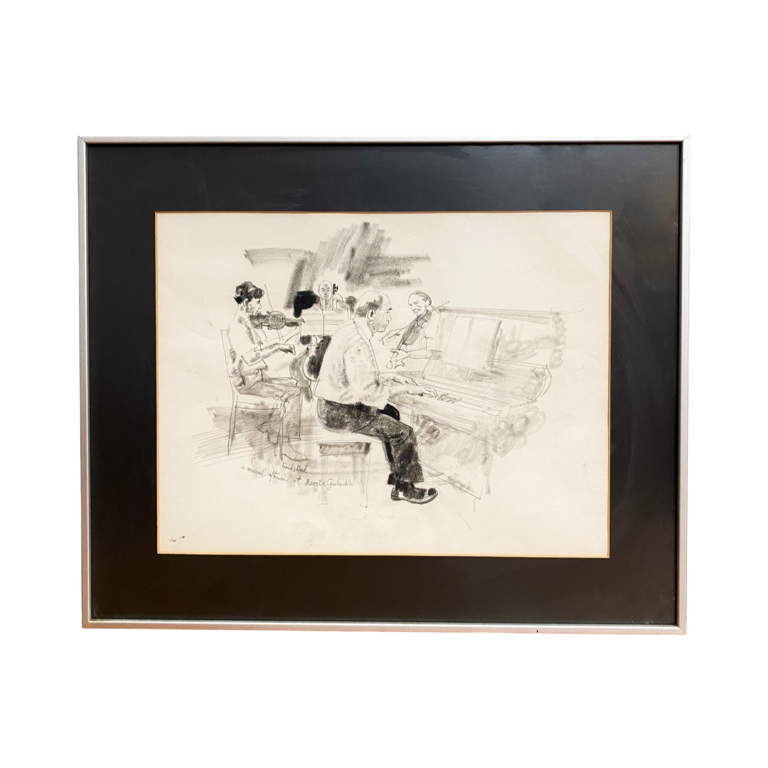 Vintage Pencil Sketch Drawing Of A Musical Afternoon– The Design Ark