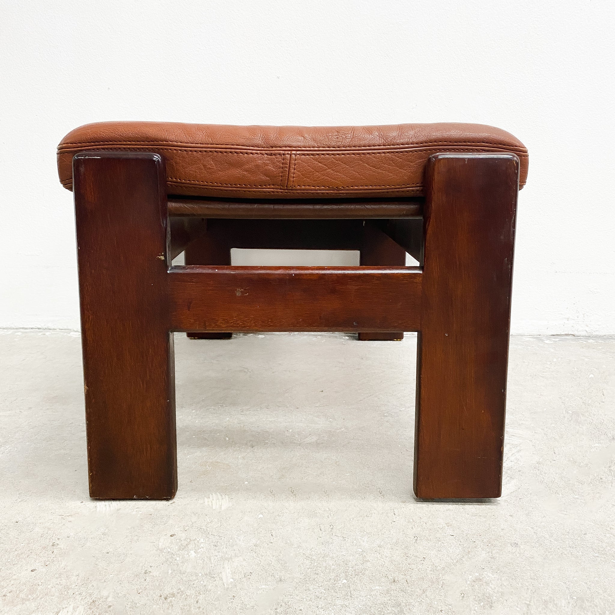 Mid Century Danish Footstool With Tan Leather Cushion– The Design Ark