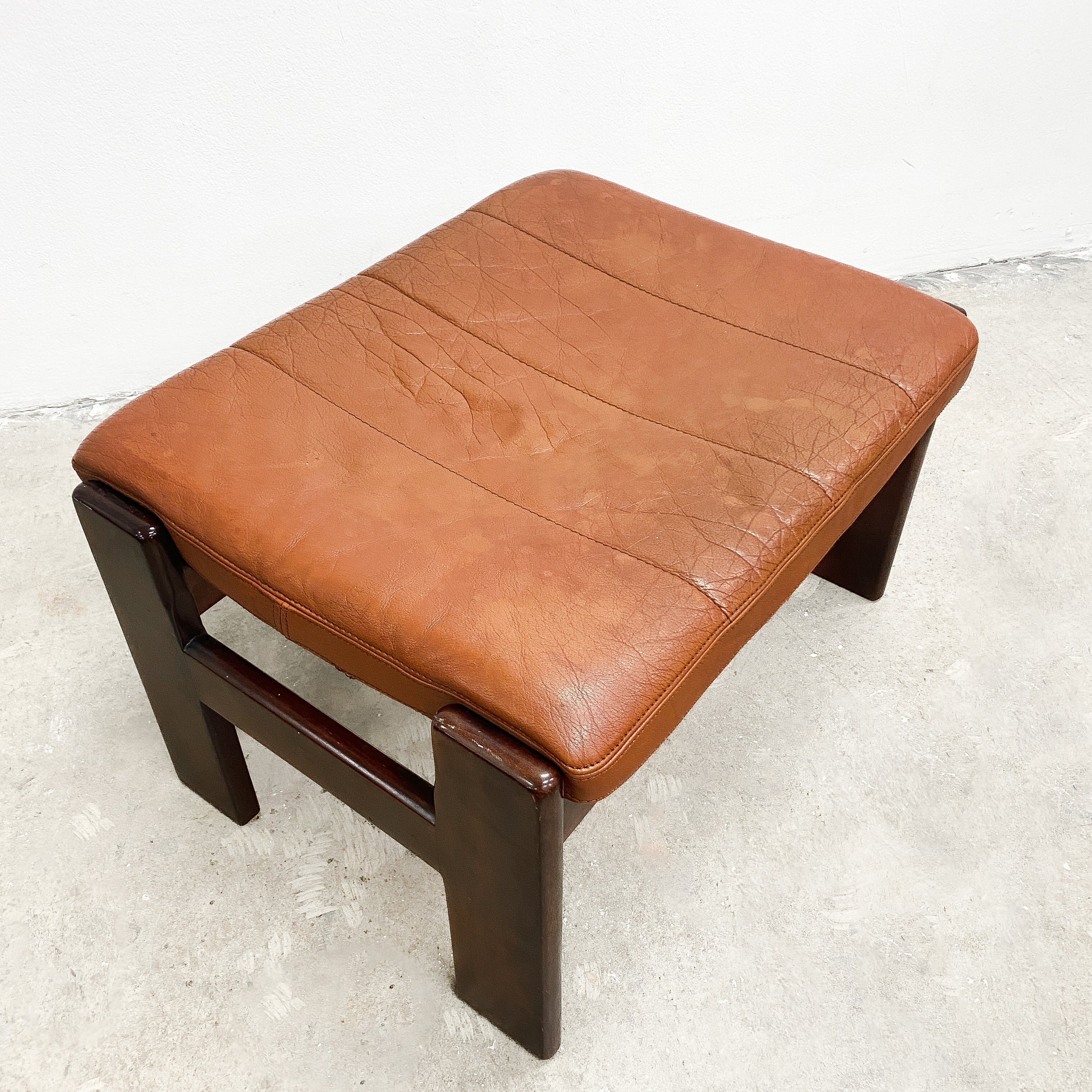 Mid Century Danish Footstool With Tan Leather Cushion– The Design Ark