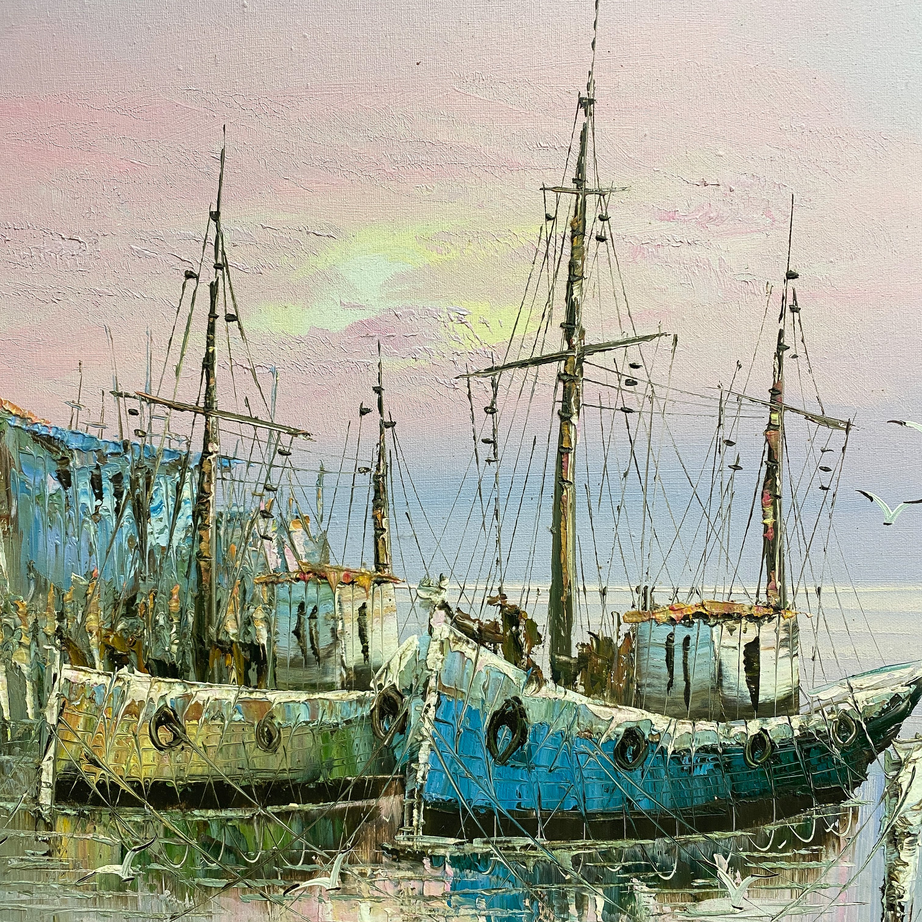Mid Century Harbour Scene Oil Painting– The Design Ark