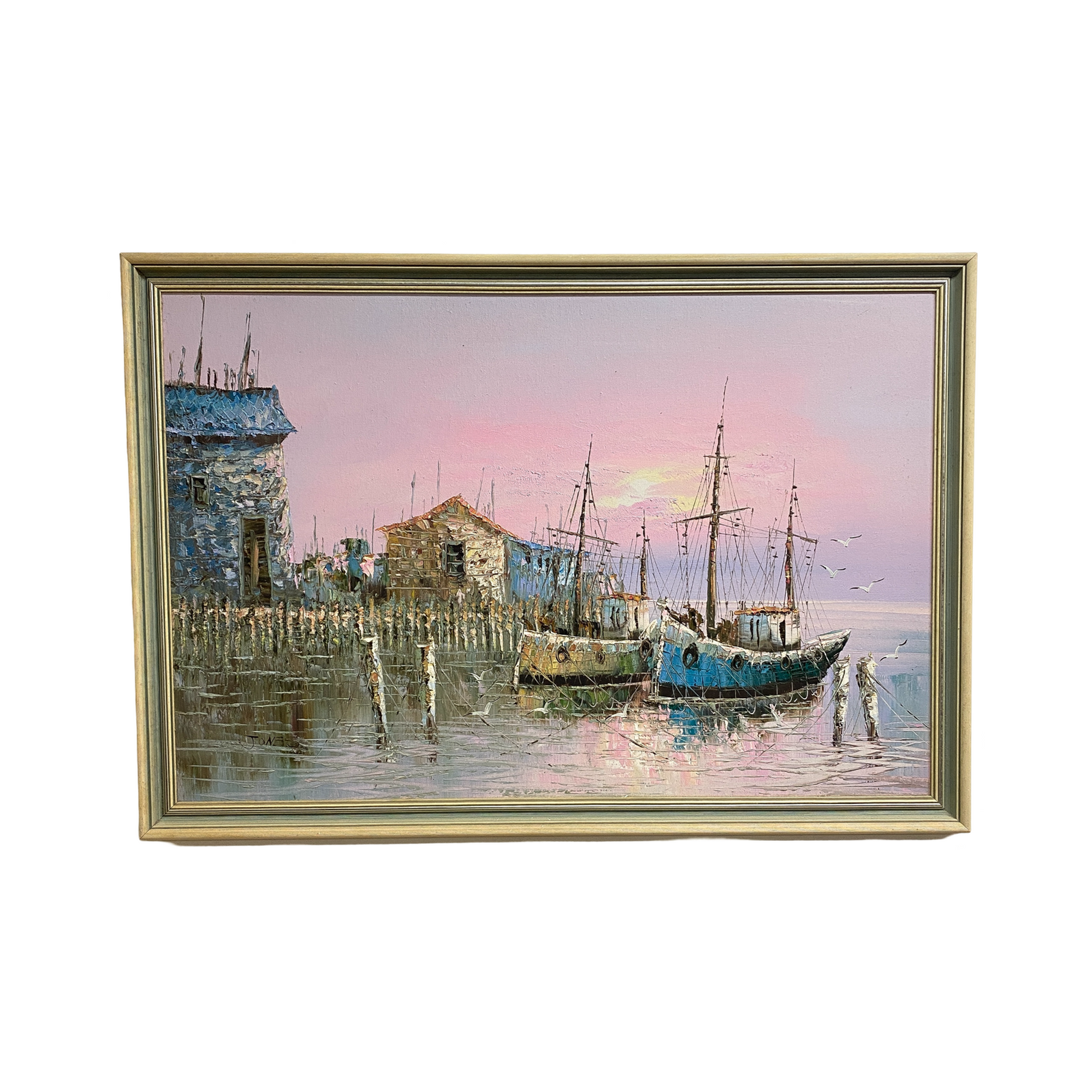 Mid Century Harbour Scene Oil Painting– The Design Ark