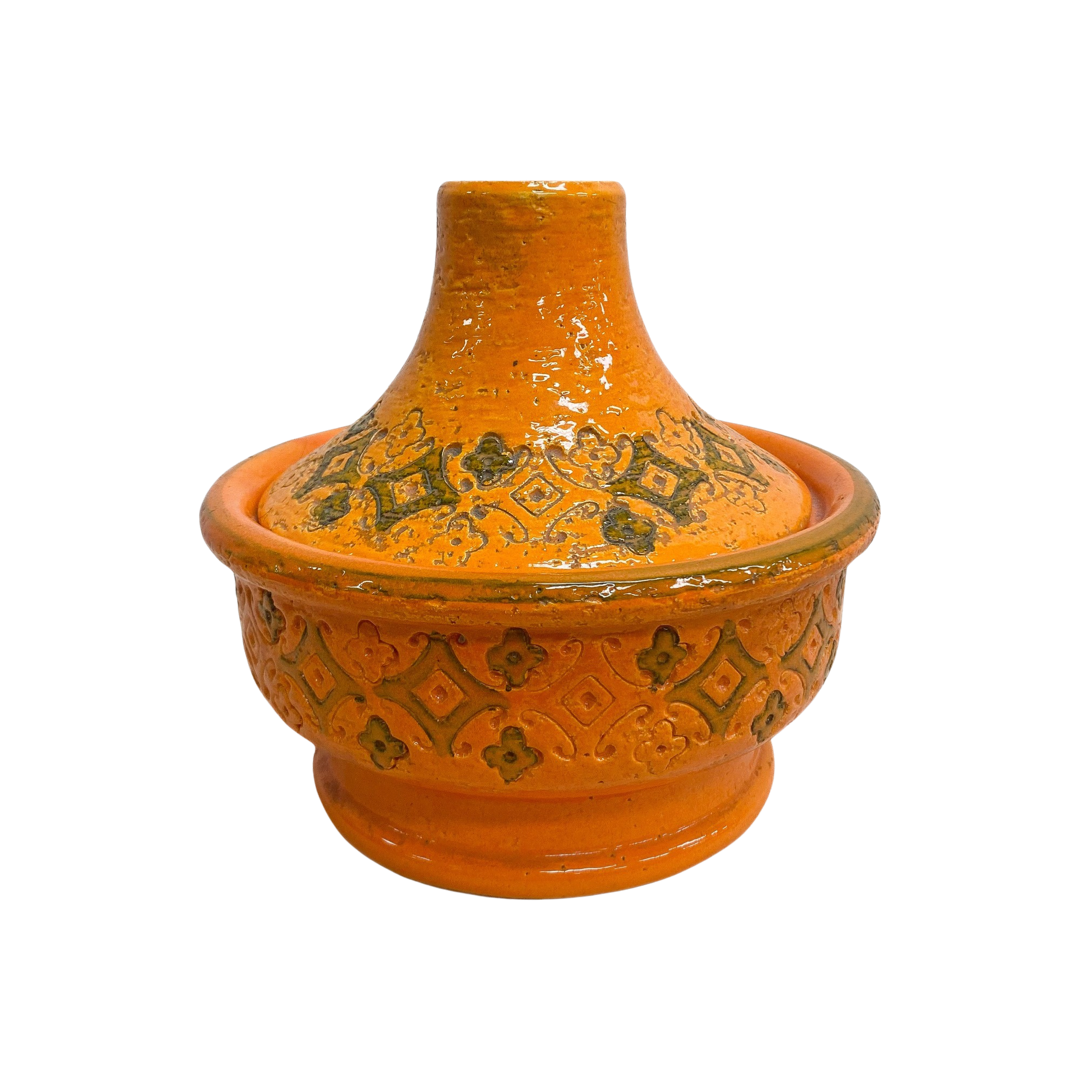 Mid Century Italian Pottery 1960's Orange Bitossi Tagine Lidded Bowl ...
