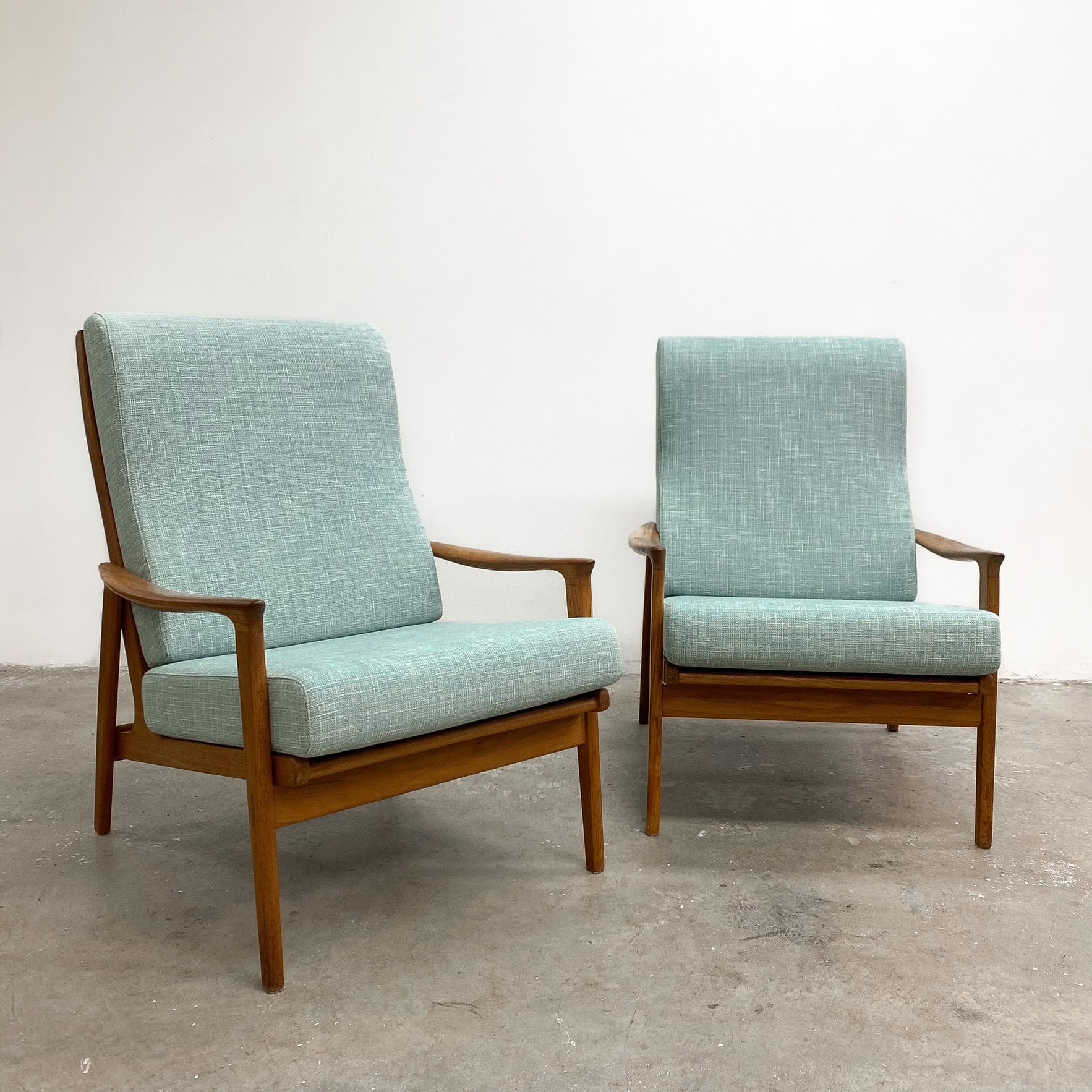 Mid Century Parker Teak High back Armchair With New Upholstery - 1 Ava ...