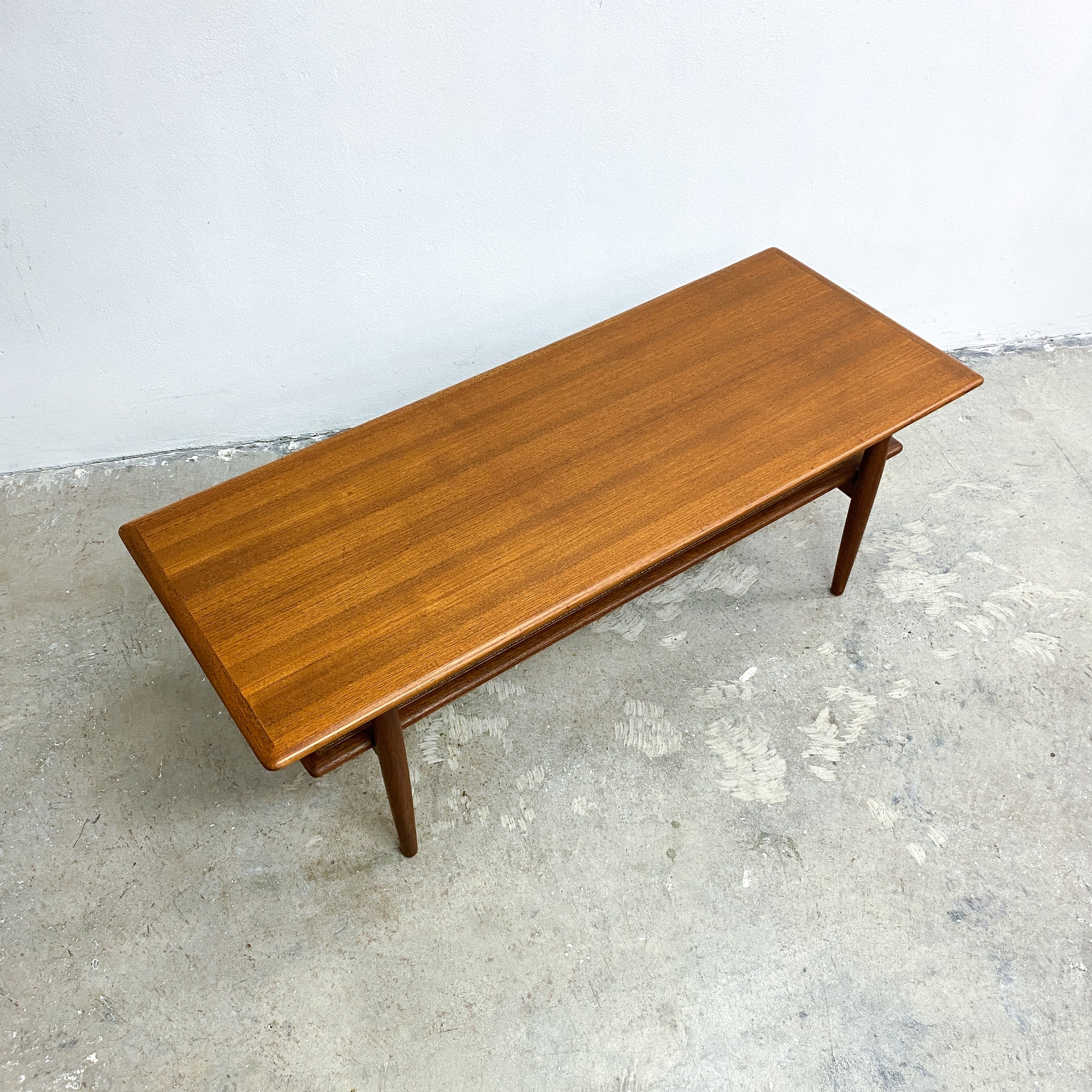 Mid Century Parker Coffee Table With Rattan Magazine Shelf - Restored ...