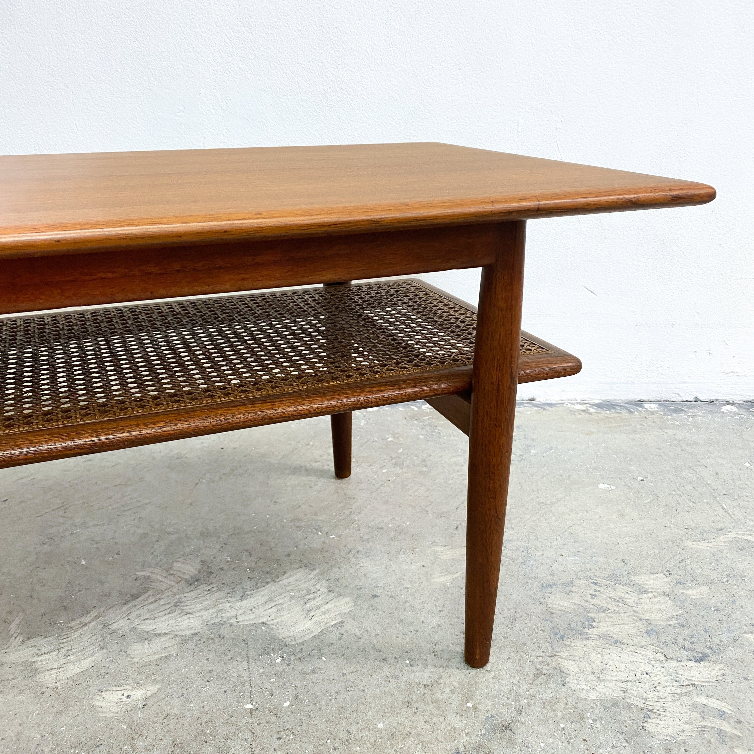 Mid Century Parker Coffee Table With Rattan Magazine Shelf - Restored ...