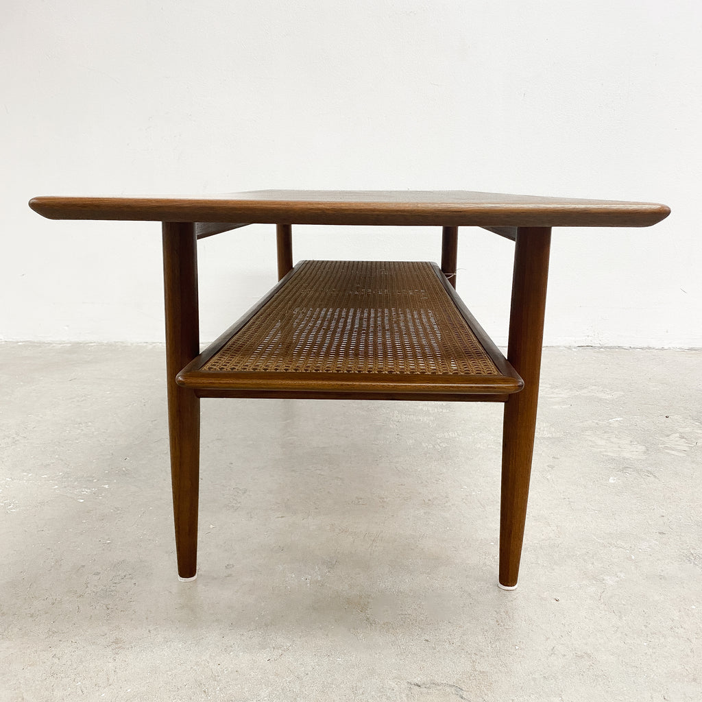 Large Restored Mid Century Teak Parker Coffee Table With Rattan Shelf ...