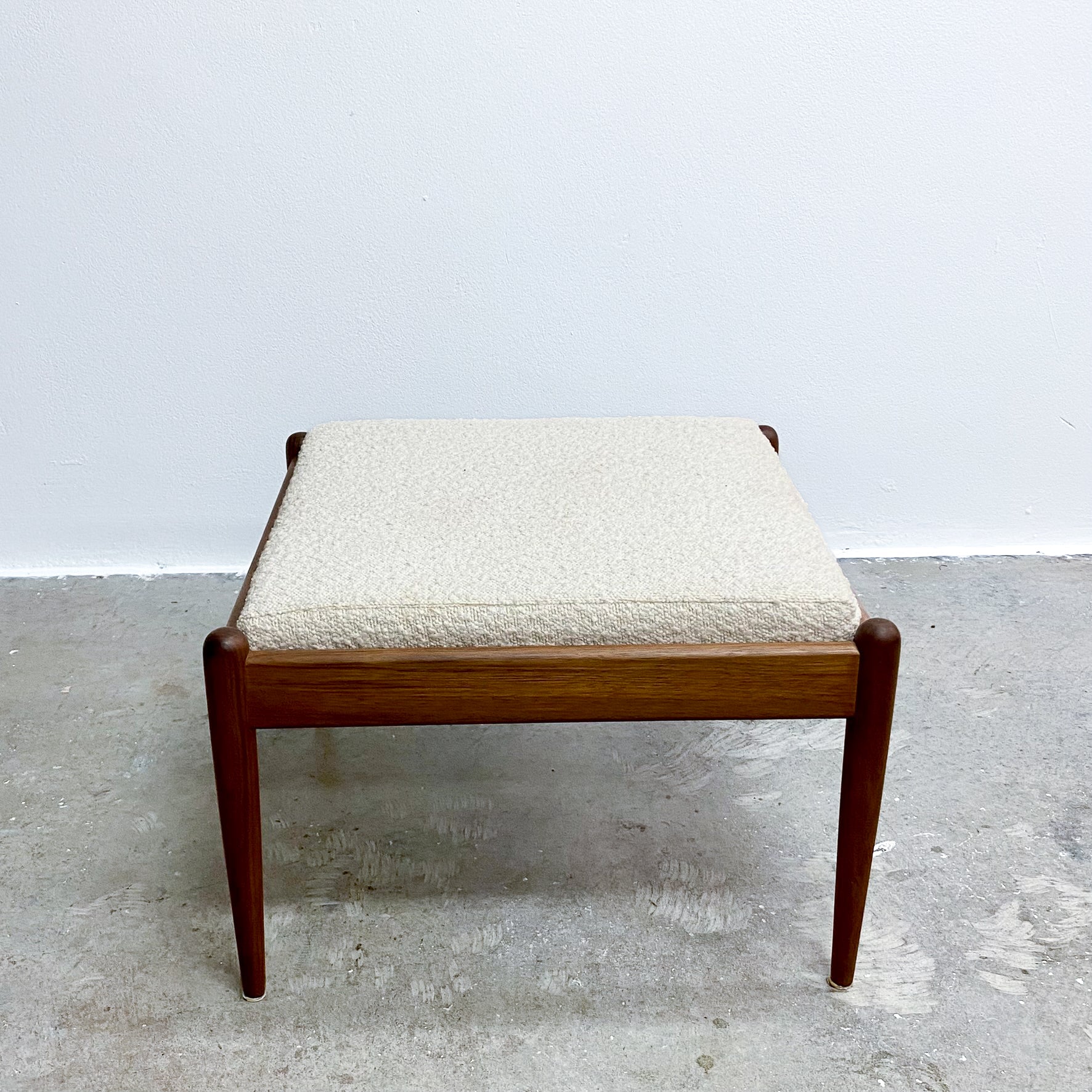 Mid Century Parker Footstool - White Boucle Upholstery - 2 Available ...