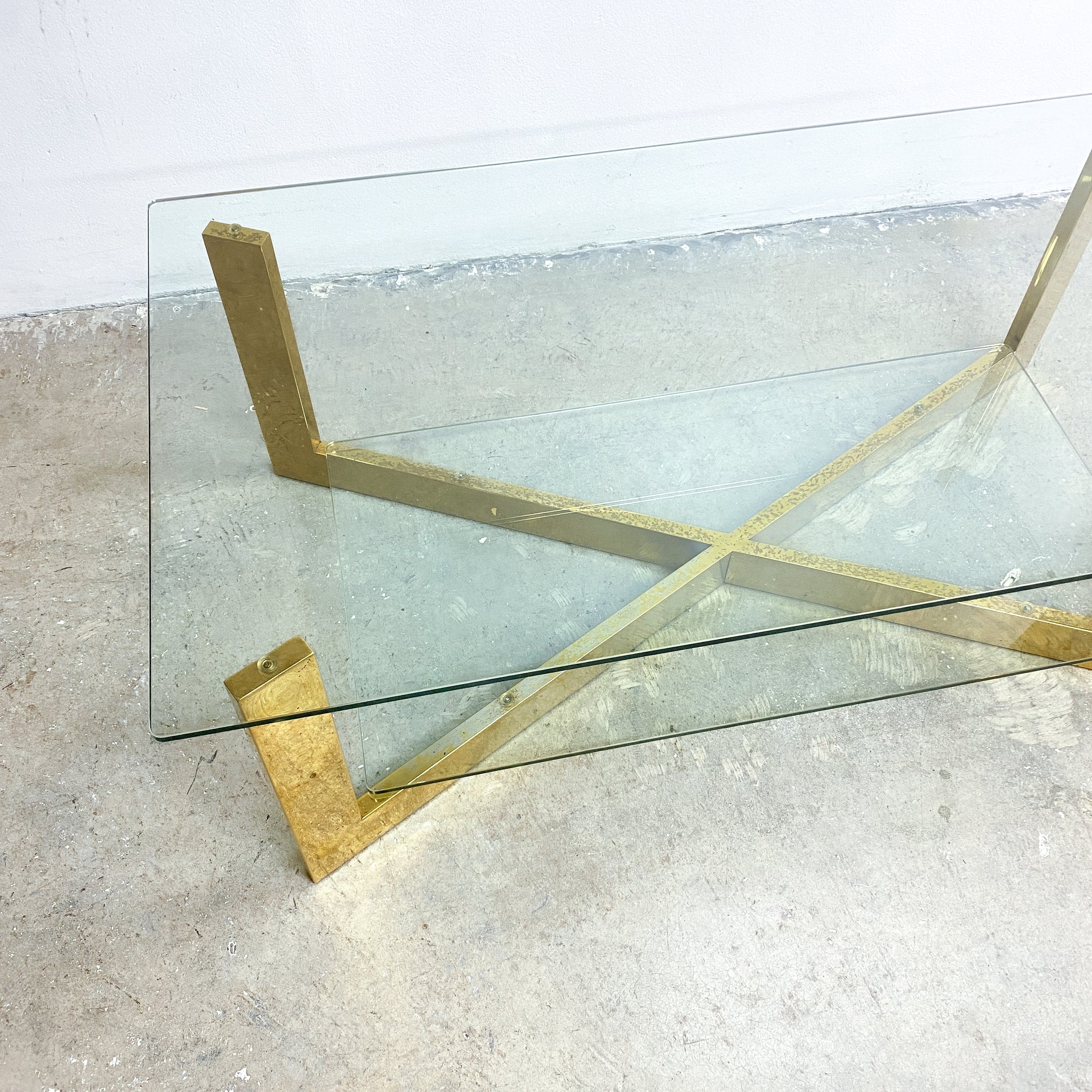 Post Modern Glass And Brass Coffee Table– The Design Ark