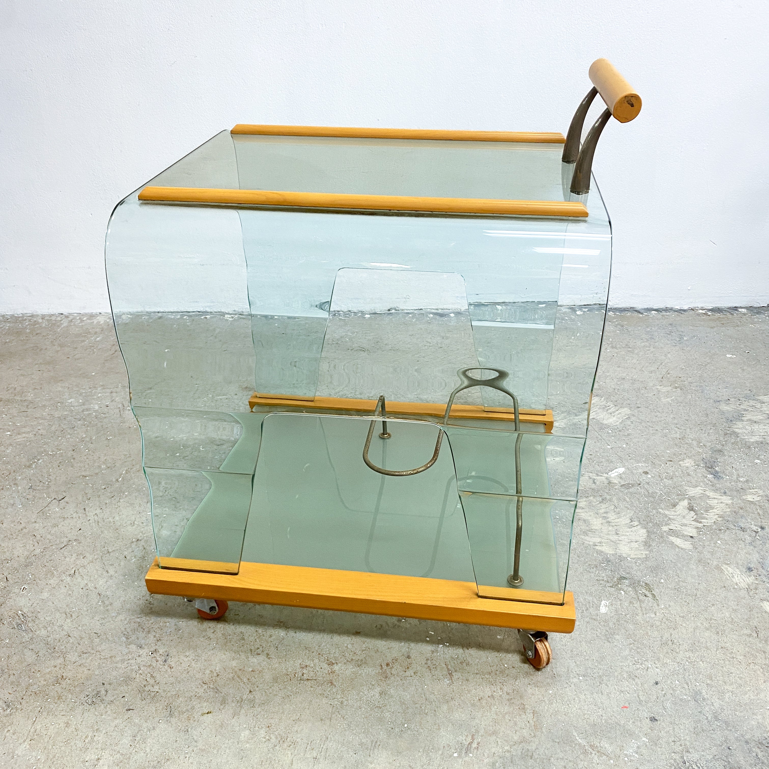 Post Modern Italian Wavy Glass And Blondewood Drinks Trolley– The ...