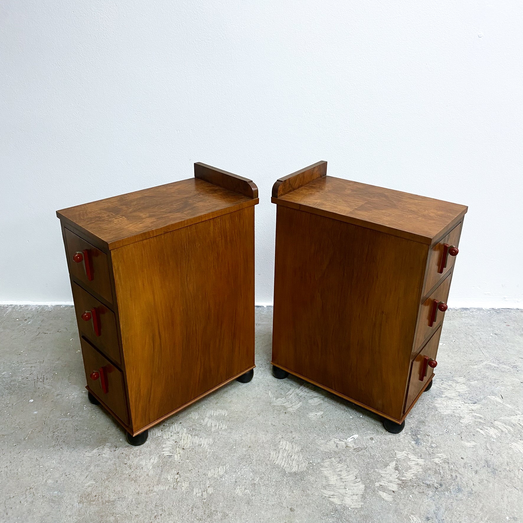 Rare Pair Art Deco Bakelite Handle Burr Walnut Bedside Table Drawers ...