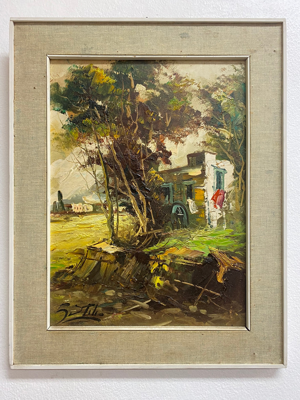 Mid Century Painting By S.Stilo Italy Cottage Scene – The Design Ark