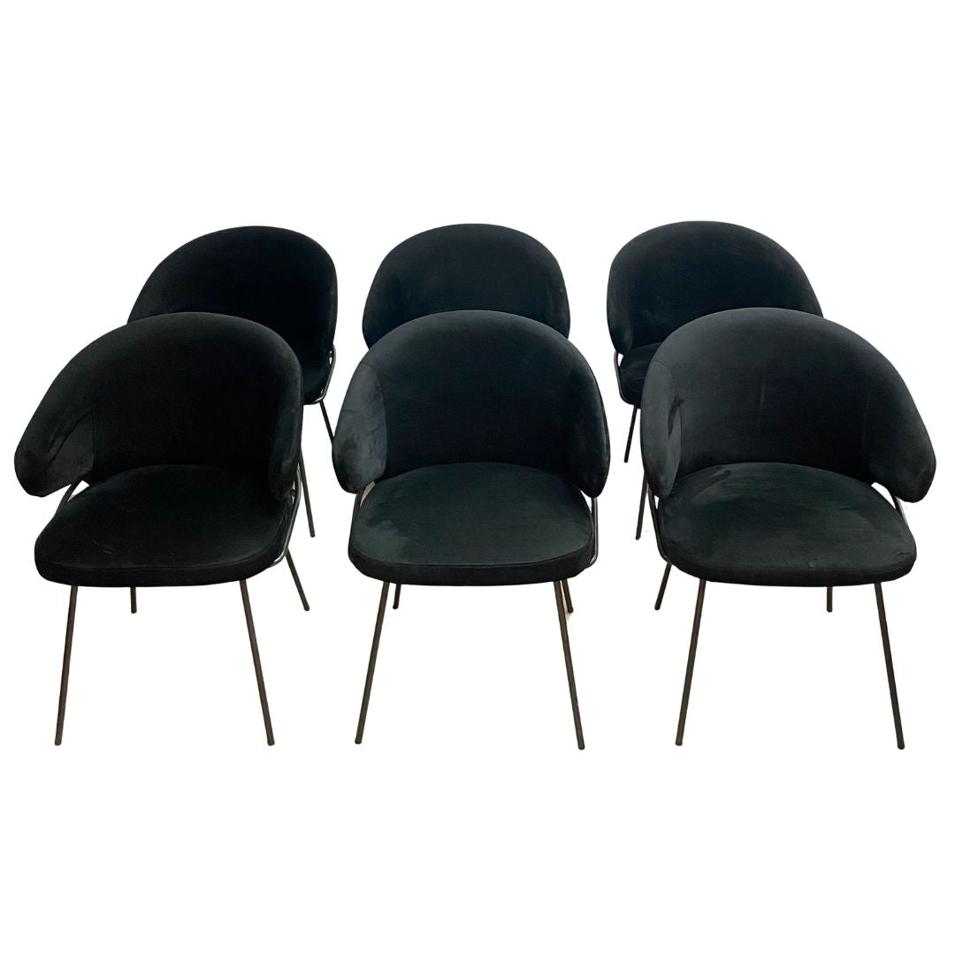 Set 6 Designer Eichholtz Kinley Dining Chairs - Black Velvet– The ...
