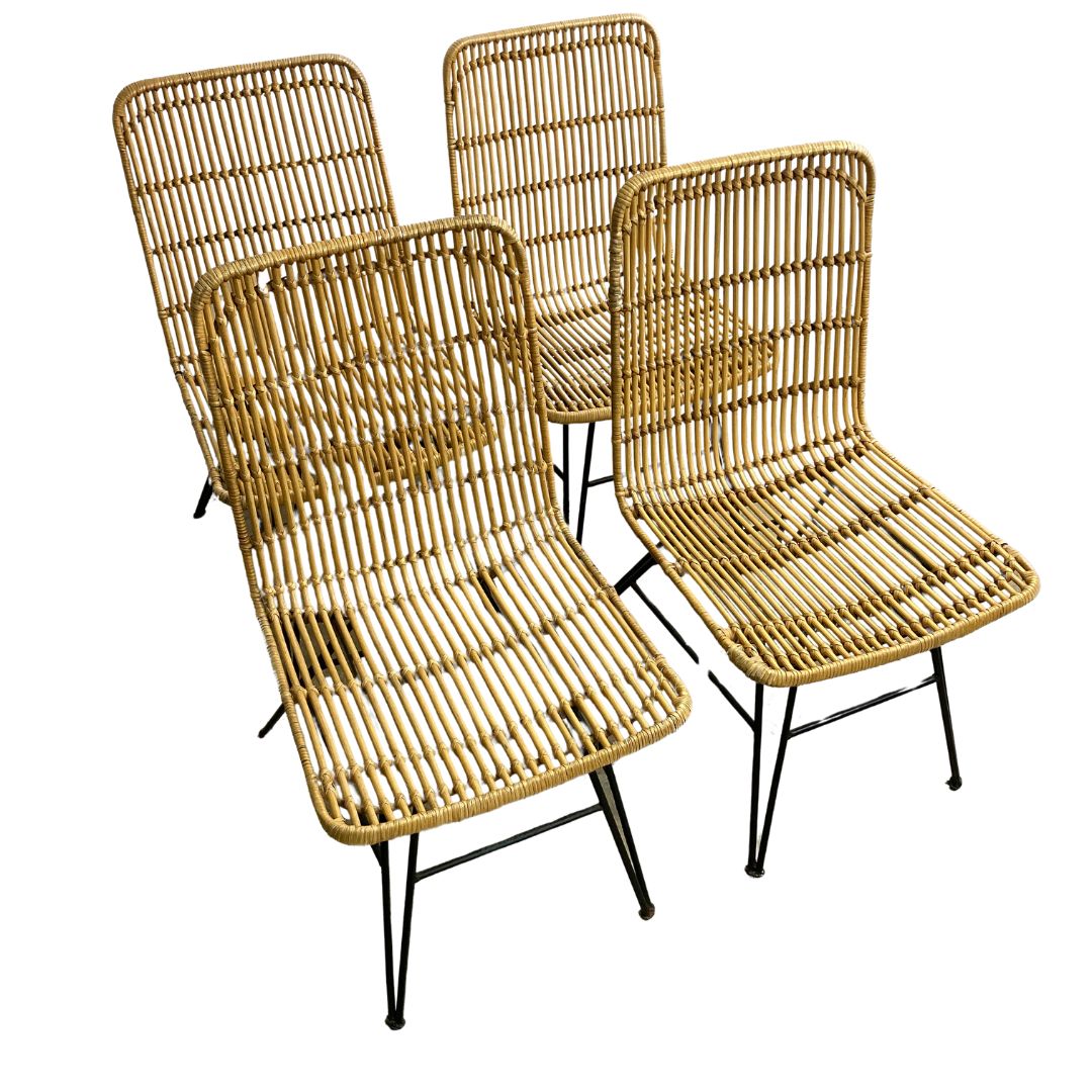 Set Of 4 Cane And Metal Rod Dining Chairs – The Design Ark