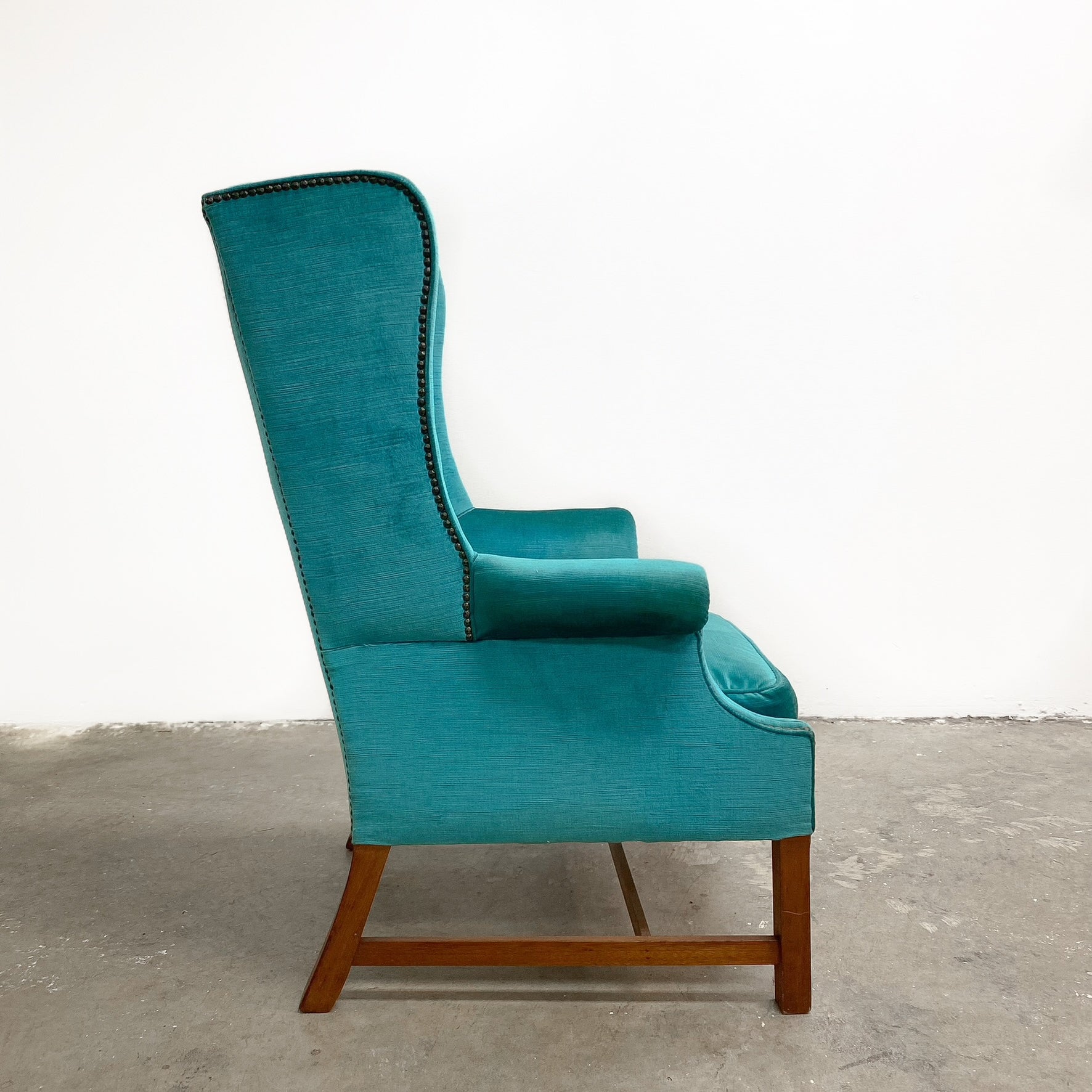 Vintage Turquoise Velvet Wingback Armchair– The Design Ark
