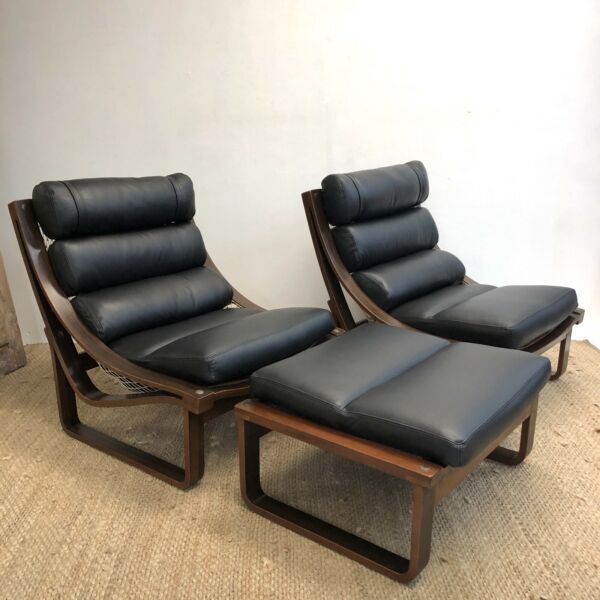 Tessa T4 Mid Century Leather Chairs Footstool- New Upholstery – The ...