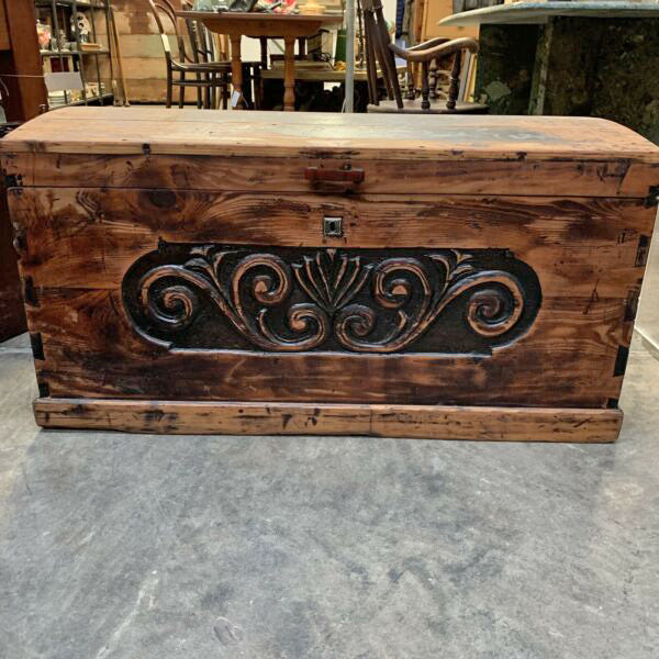 Vintage Carved Pine Oregon Trunk Chest – The Design Ark